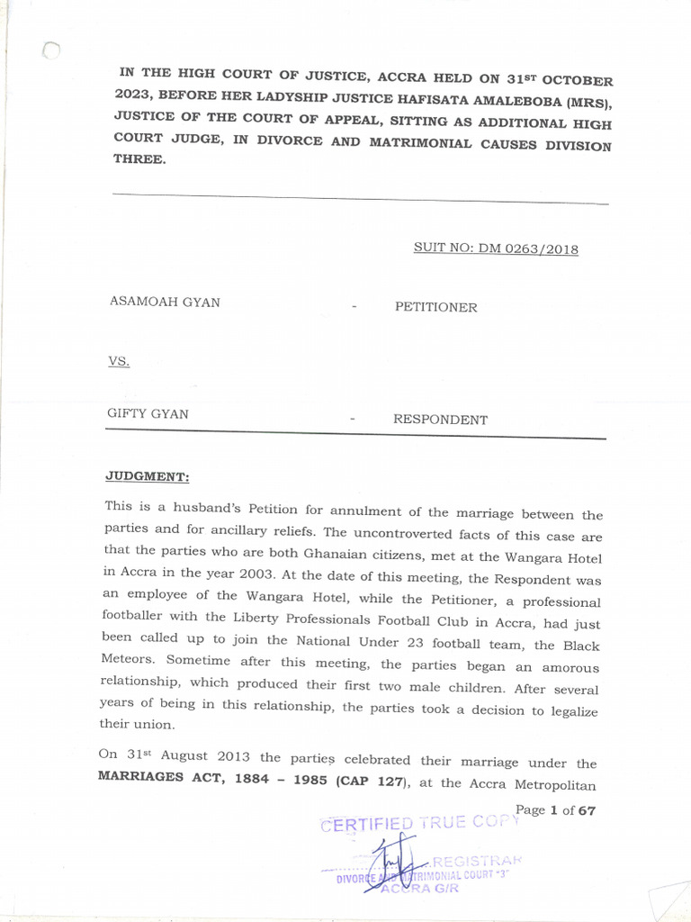 Asamoah Gyan V Gifty Gyan (Judgment) | PDF