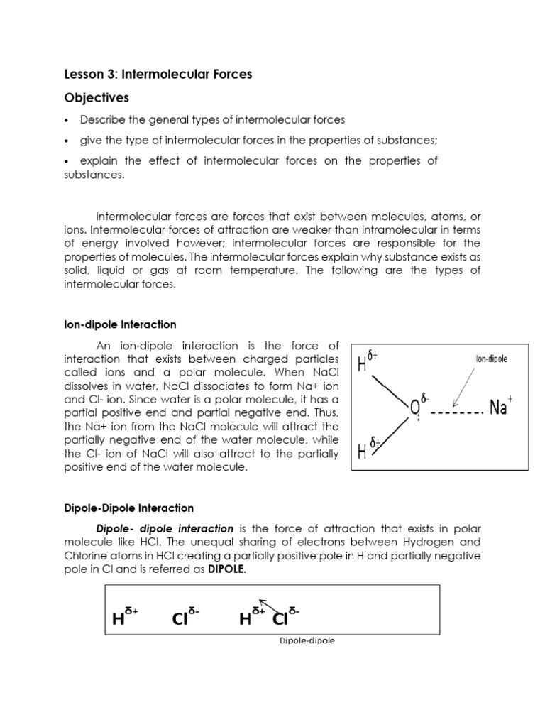 Lesson 3. INTERMOLECULAR FORCES | PDF | Intermolecular Force | Chemical ...