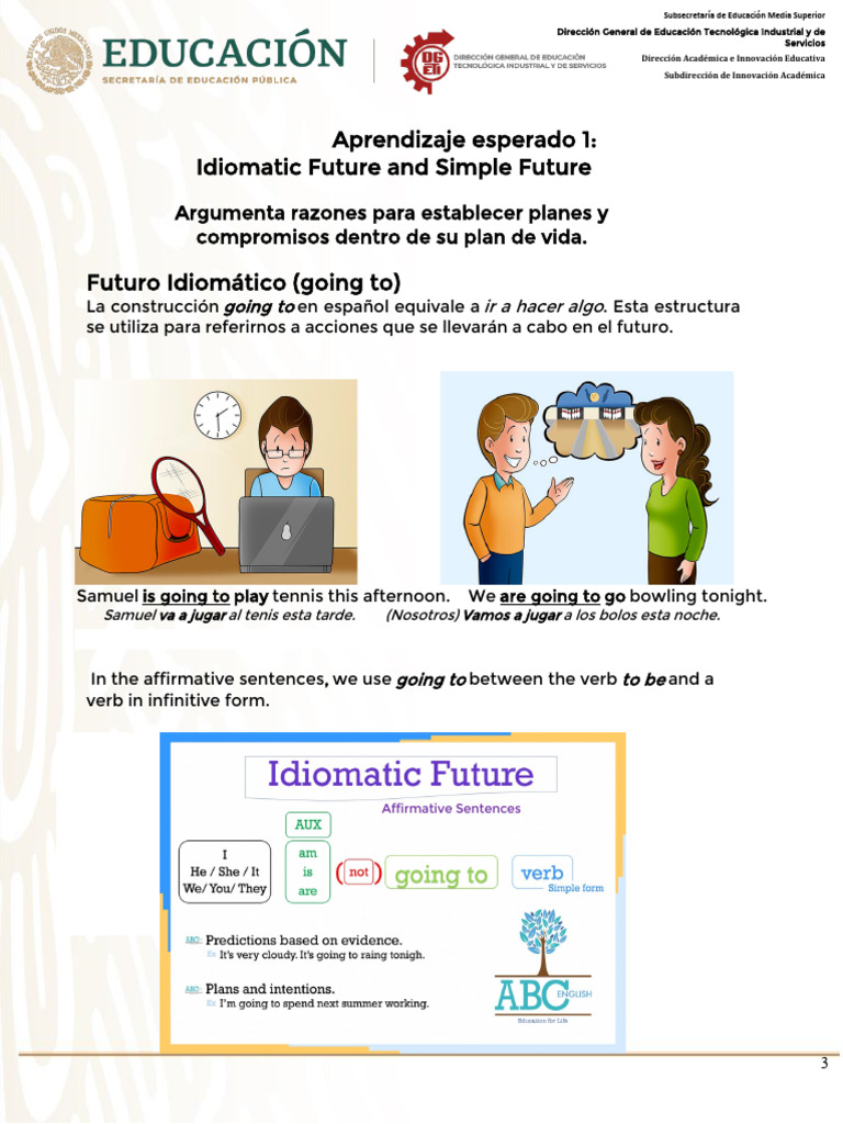 Aprendizaje Esperado 1: Idiomatic Future and Simple Future | PDF