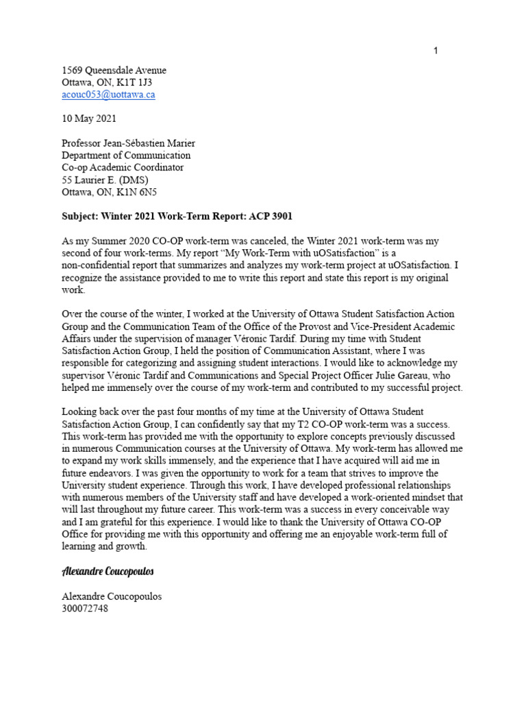 Co-Op Work Term Report | PDF | Communication | Quantitative Research