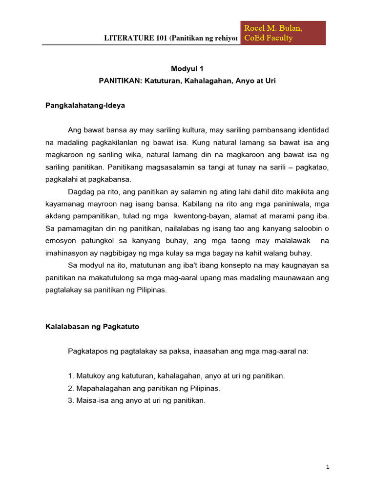 Lit101 Modyul1 | PDF