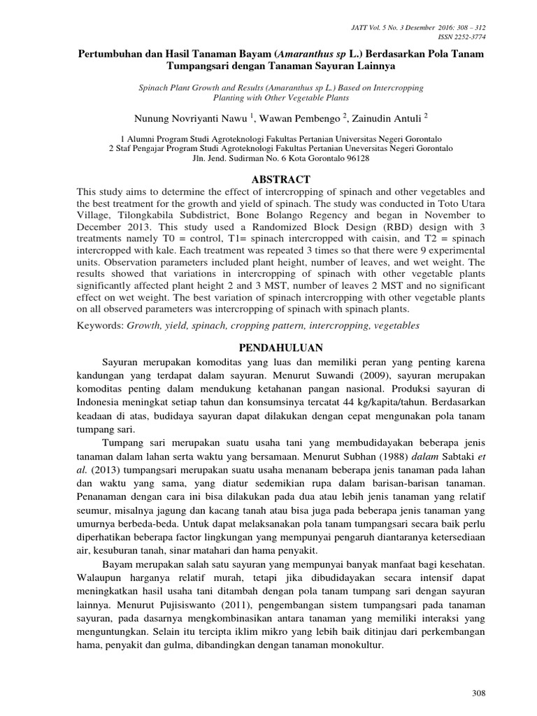 Pertumbuhan Dan Hasil Tanaman Bayam Amaranthus SP L Berdasrkan Pola Tanam Tumpang Sari Dengan ...