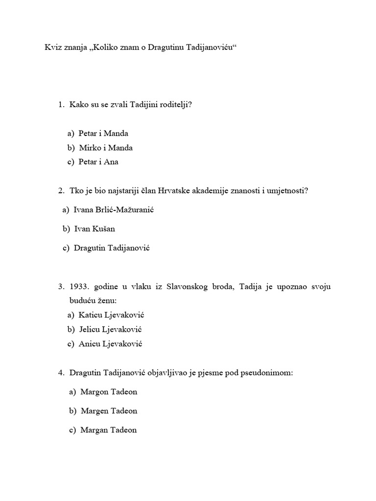 Kviz Znanja ABC | PDF