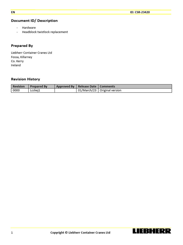 SI - CSR-23420 - Headblock Twistlock Replacement | PDF | Copyright | Disclaimer