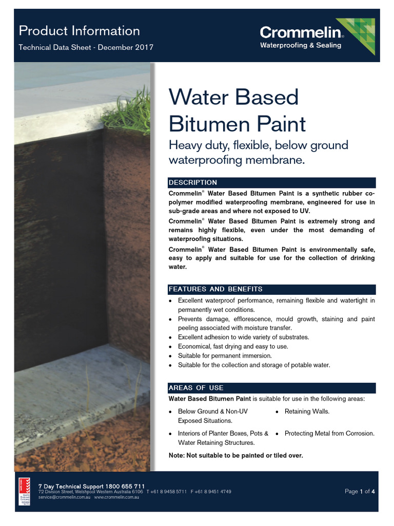 Crommelin Water Based Bitumen Paint | PDF | Paint | Water