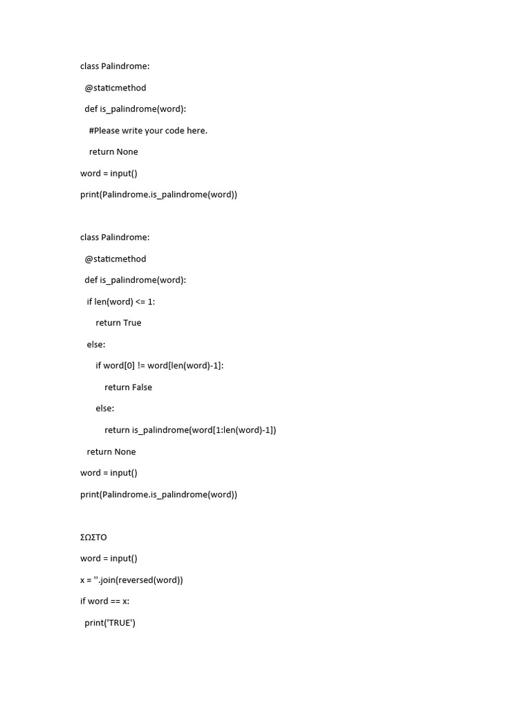 Class Palindrome Python Pdf