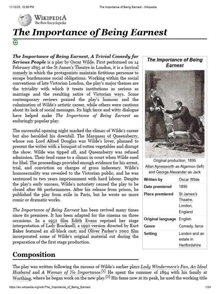 Oscar Wilde's The Importance of Being Earnest | PDF | The Importance Of ...