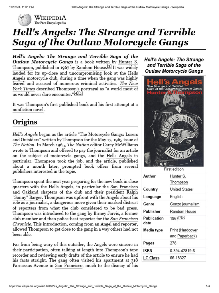 Hell's Angels: Thompson's Gonzo Insight | PDF | Gang | Books