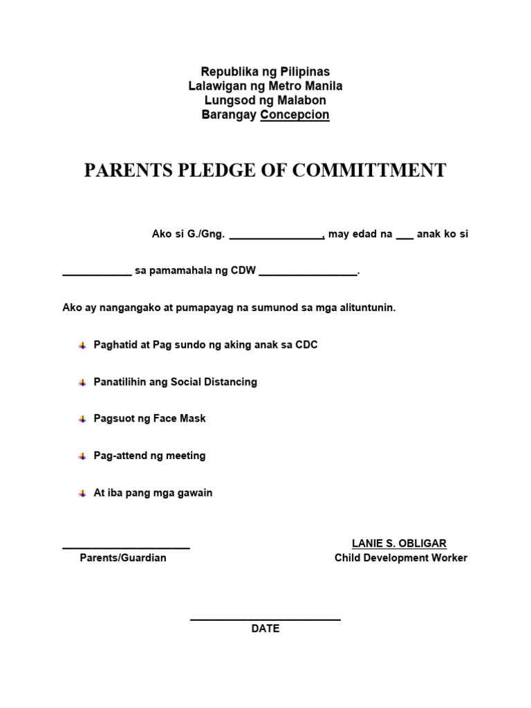 FC PARENTS PLEDGE OF COMMITMENT 1 Lanie | PDF