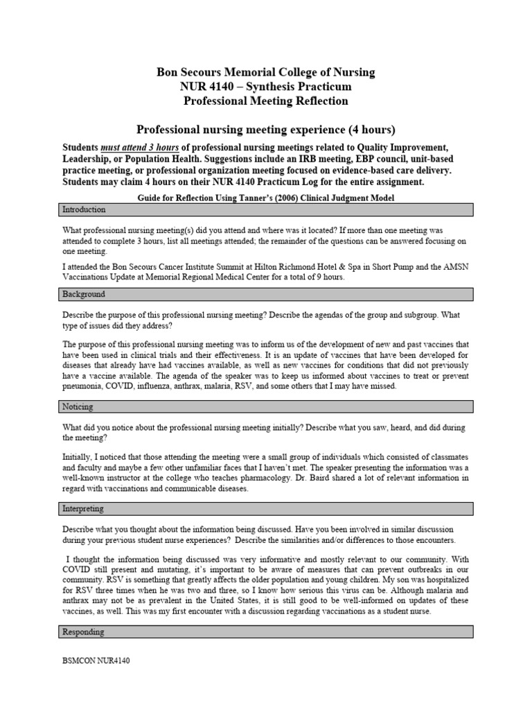 Professional Meeting Reflection | PDF | Vaccines | Nursing