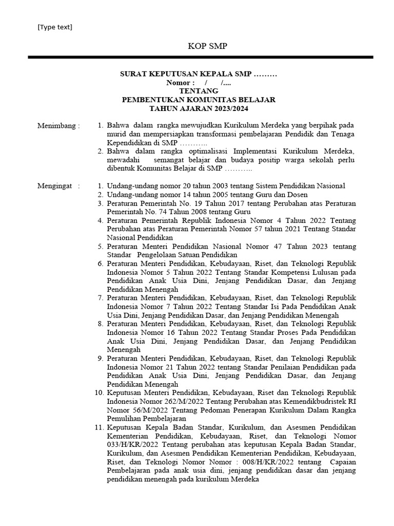 Contoh SK Komunitas Belajar | PDF