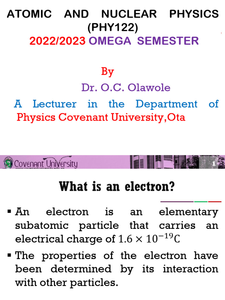 PHY122 Electron 12-04-2023 | PDF | Electronvolt | Electron