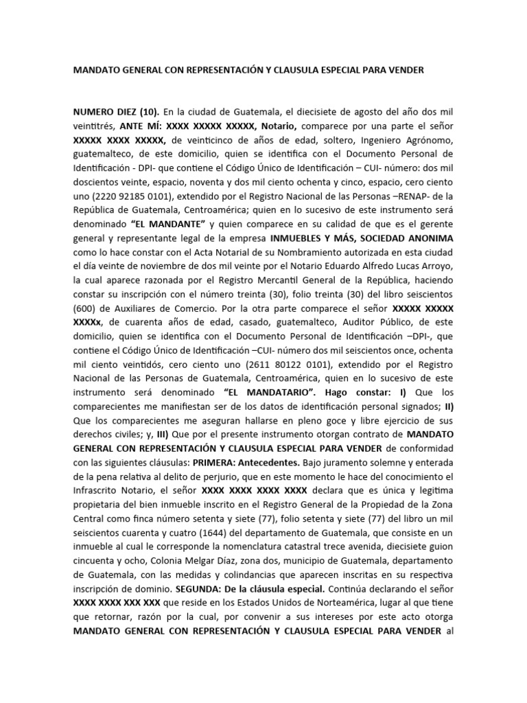 Tarea 11 - MANDATO GENERAL CON REPRESENTACIÓN Y CLAUSULA ESPECIAL PARA ...