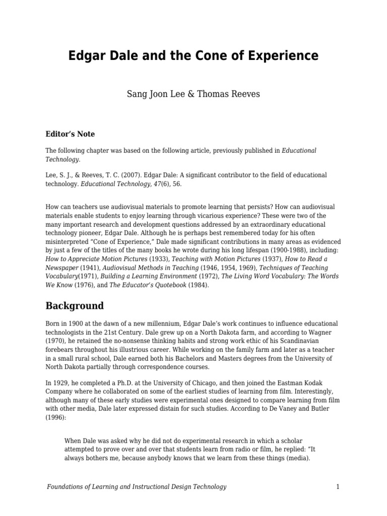 edgar-dale-and-the-cone-of-experience-2bd4k1klbk | PDF | Learning ...