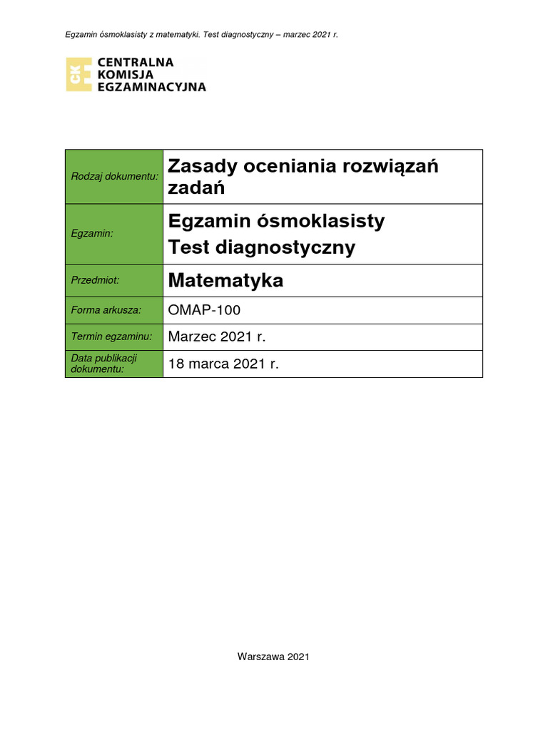 Egzamin 8-Klasisty Matematyka 2021 Marzec, Zasady Oceniania | PDF