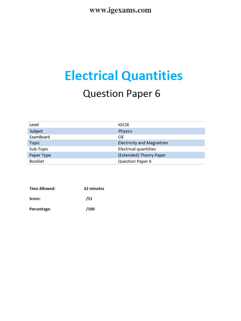 42.6-Electrical Quantities-Cie Igcse Physics Ext-Theory-Qp Core 2 | PDF | Electrical Resistance ...