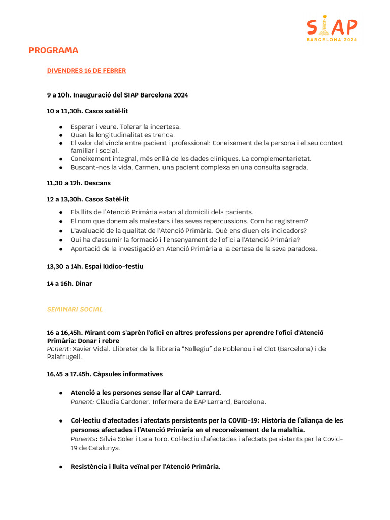 Siap Barcelona 2024 Programa Catala | PDF