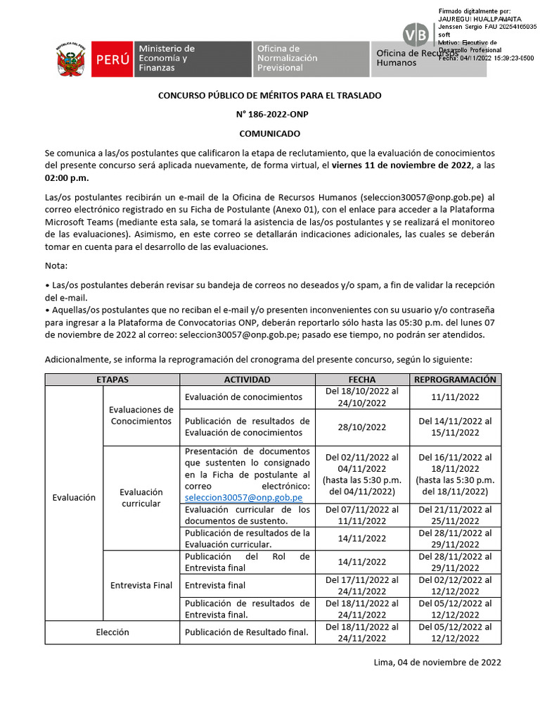 Comunicado - Reprogramación CPMT 186 (R) | PDF | Informática | Software