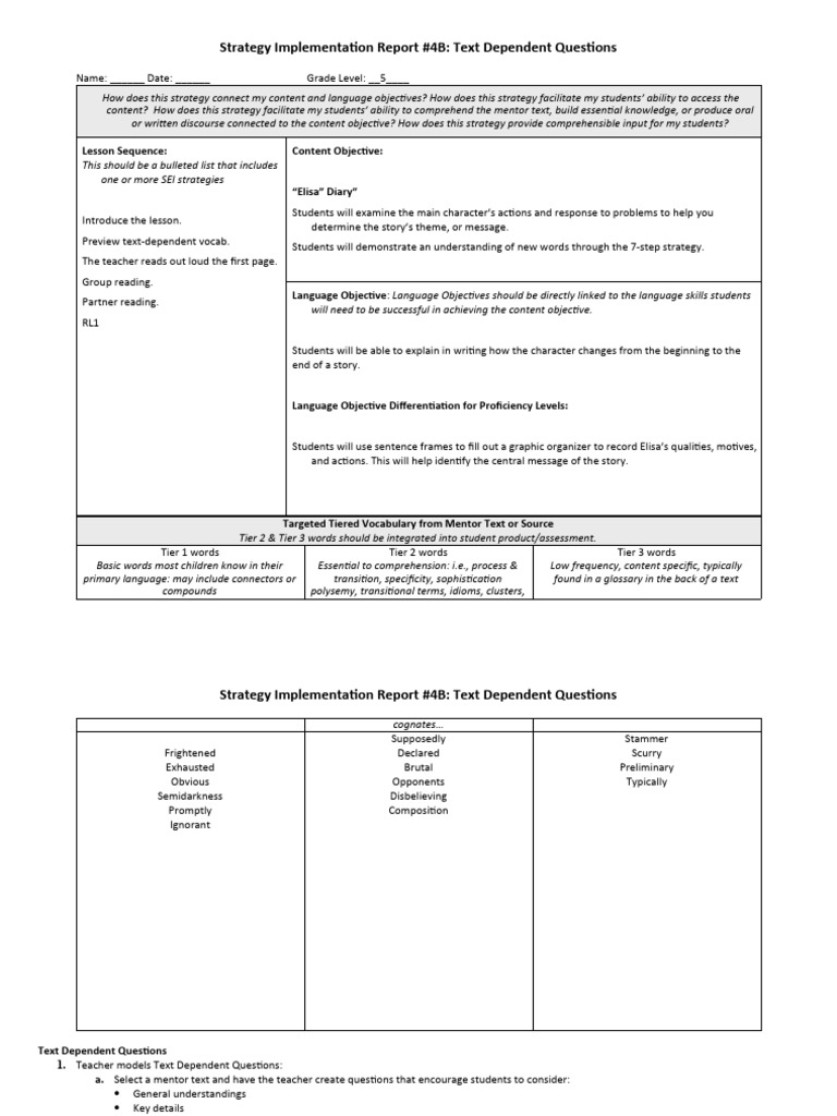 4B Text Dependent Questions | PDF | Reading Comprehension | Human Communication