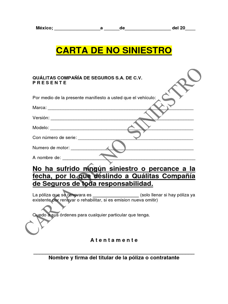 Carta de No Siniestro | PDF