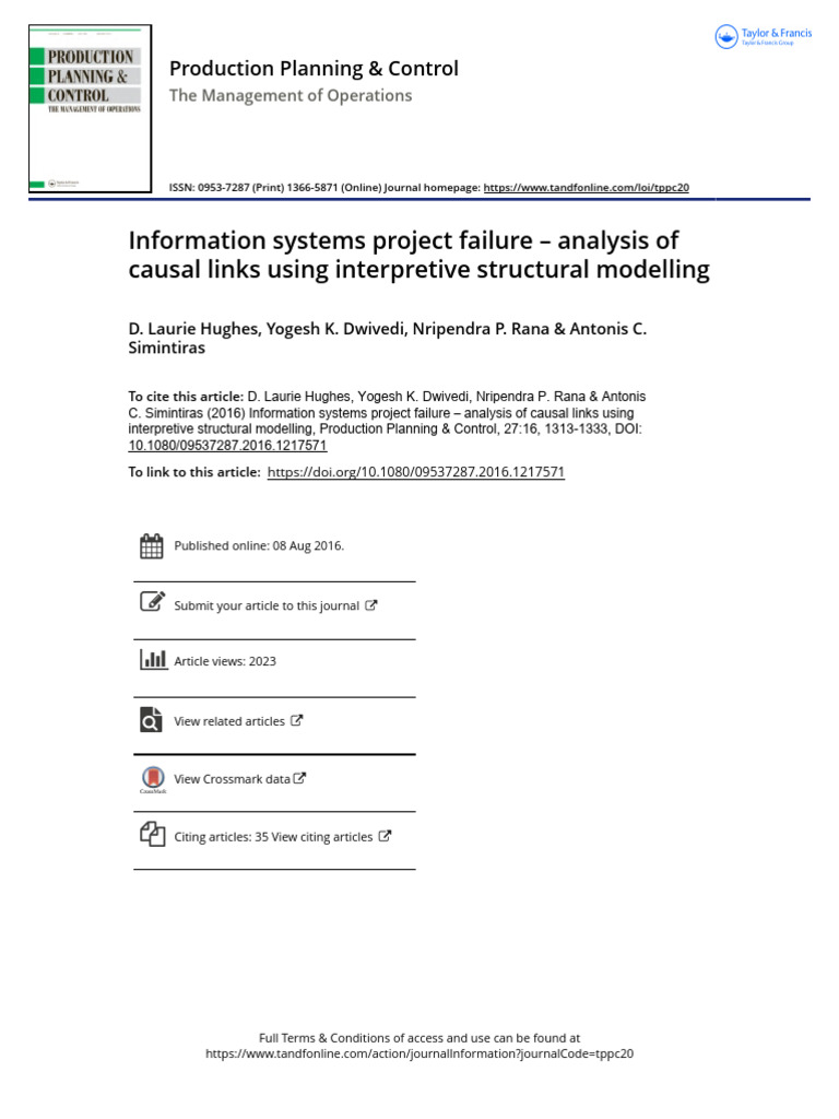 Information Systems Project Failure Analysis of Causal Links Using ... Information Systems Project Failure Analysis of Causal Links Using ...