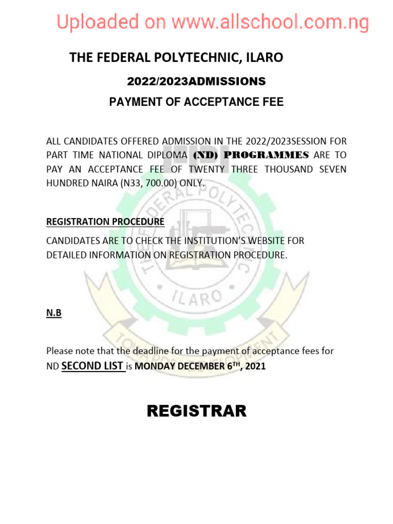 Ilaro Second Batch Admission List | PDF | Invoice | Payments