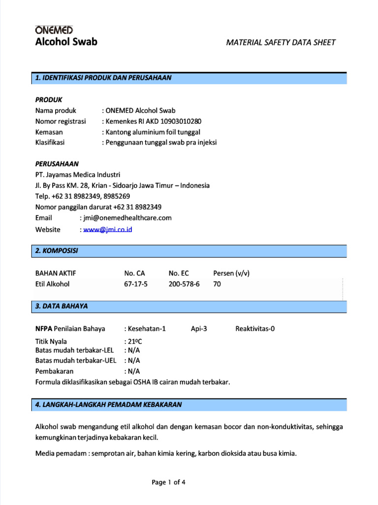 MSDS Alkohol Swab | PDF