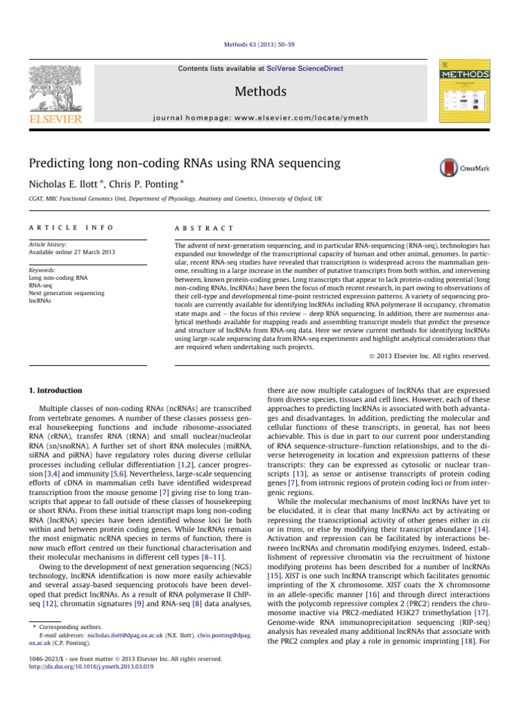 Predicting Long Non-Coding RNAs Using RNA Sequencing | PDF | Gene | Gene Expression