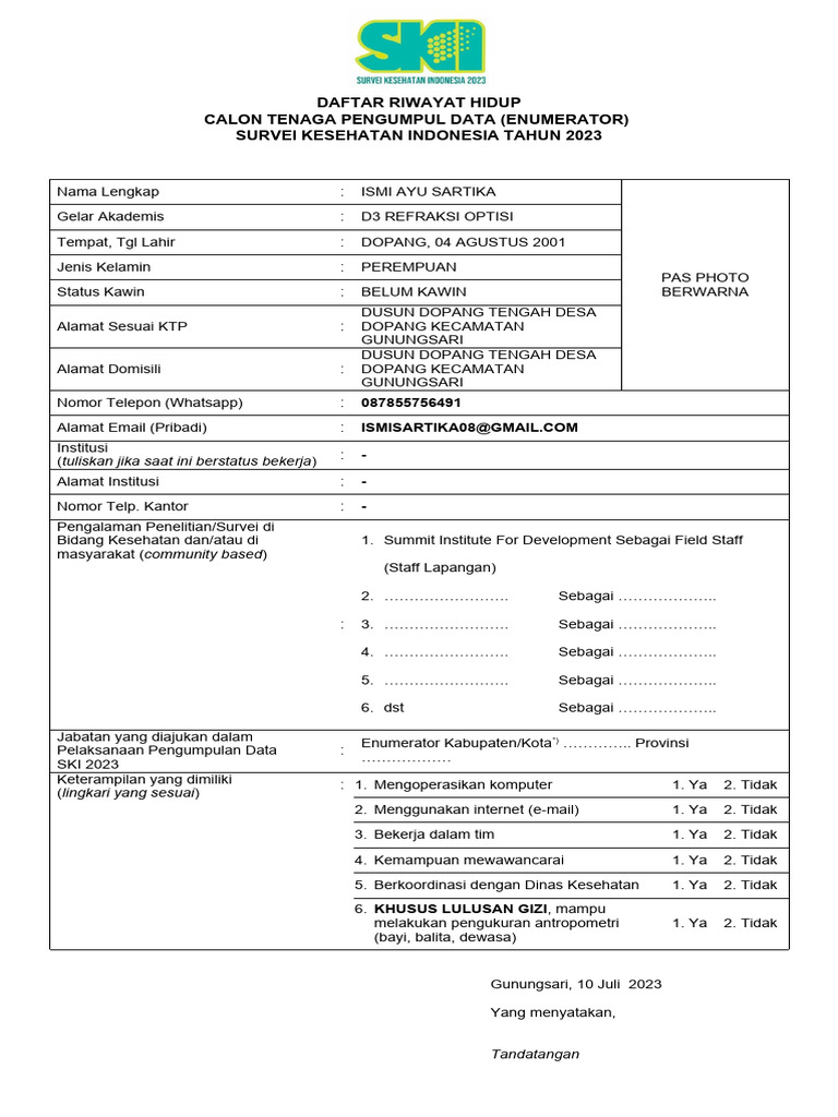 02a. DAFTAR RIWAYAT HIDUP - SKI 2023 | PDF