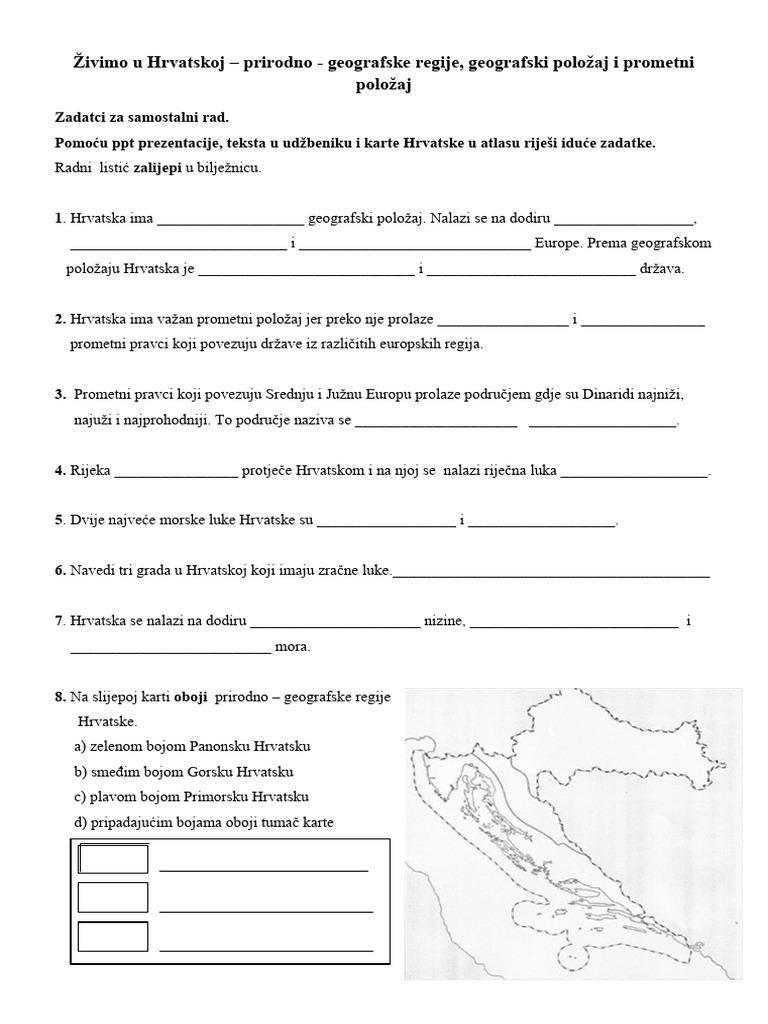 Geografski Polozaj Hrvatske 2020. Radni Listic | PDF
