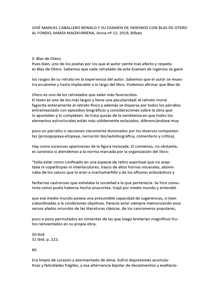 Retrato de Blas de Otero en Caballero Bonald | PDF