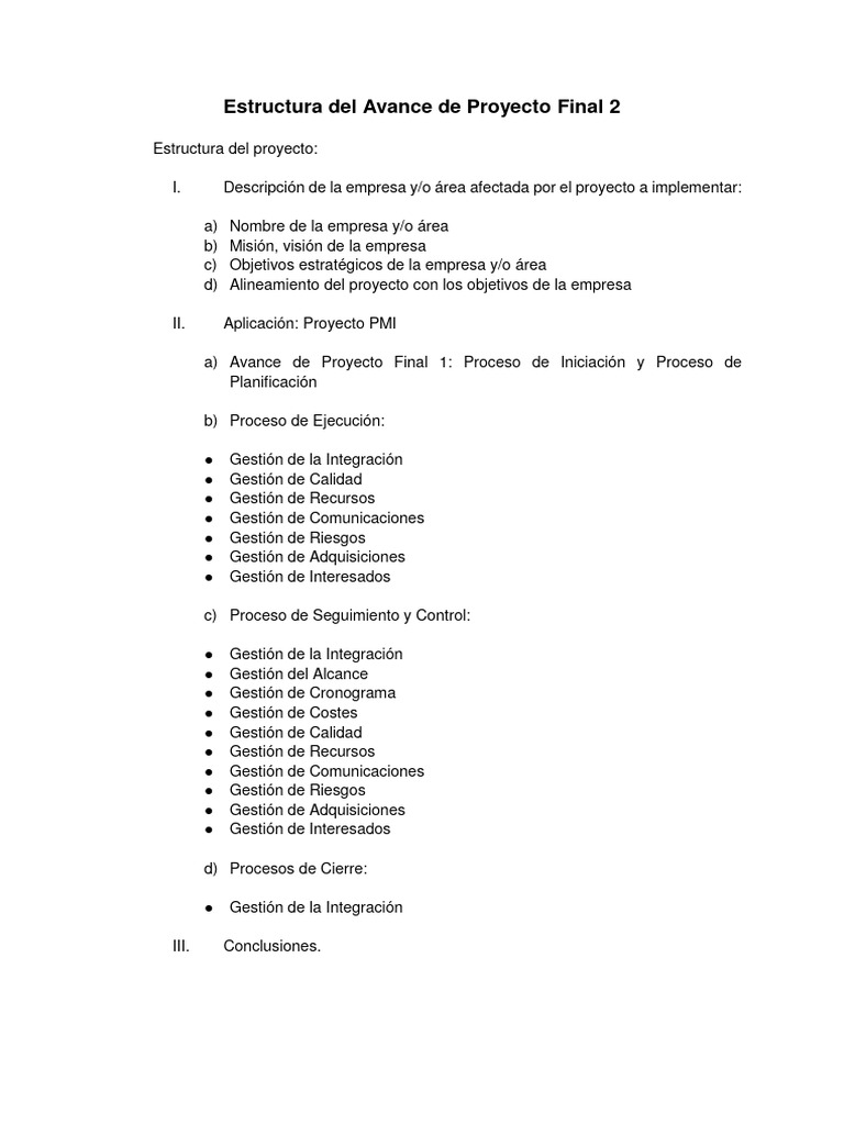 Semana 13 - PDF - Estructura Del Avance Del Proyecto Final 2 | PDF