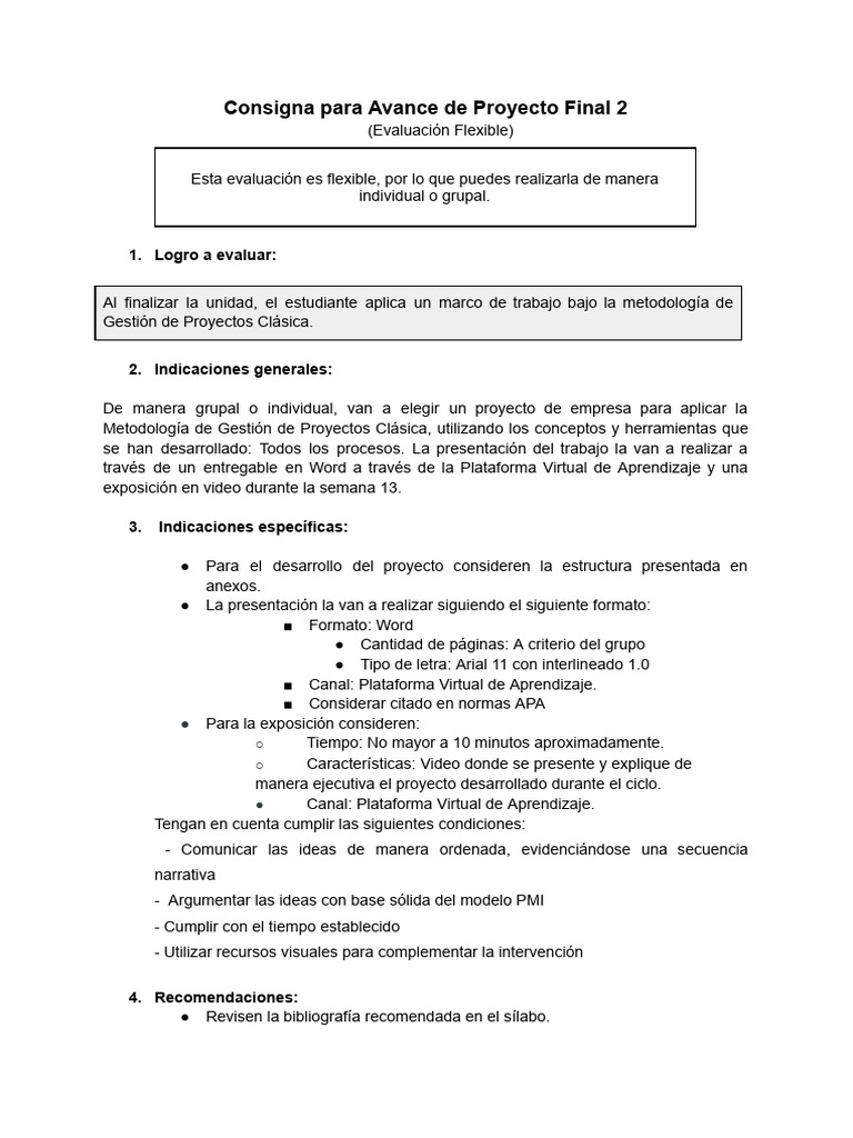 Avance de Proyecto Final 2 - Indicaciones - I33N - V2 | PDF | Business | Evaluación