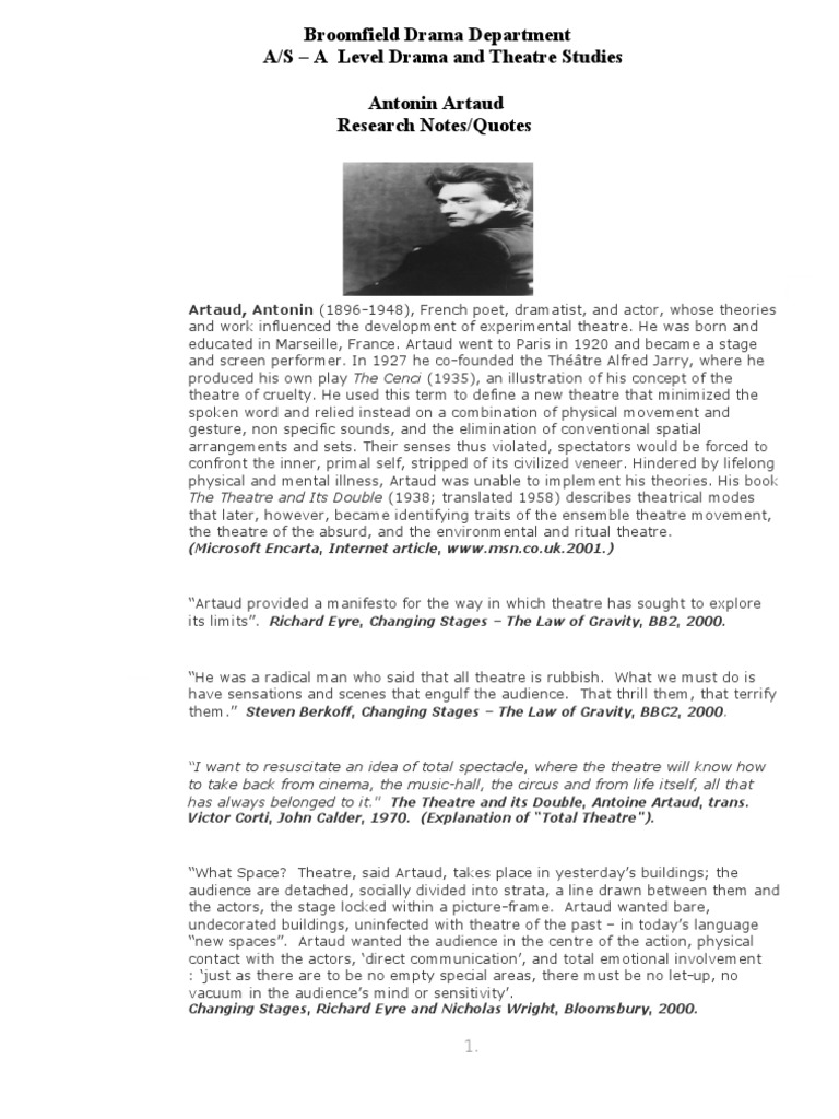Artaud's Theatre of Cruelty Explained | PDF | Theatre | Entertainment ...