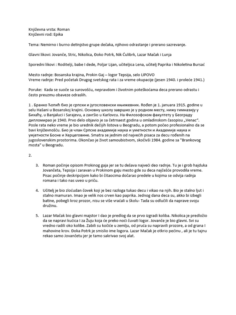 Orlovi: Rano: Lete - Lektira Za Peti Razred | PDF