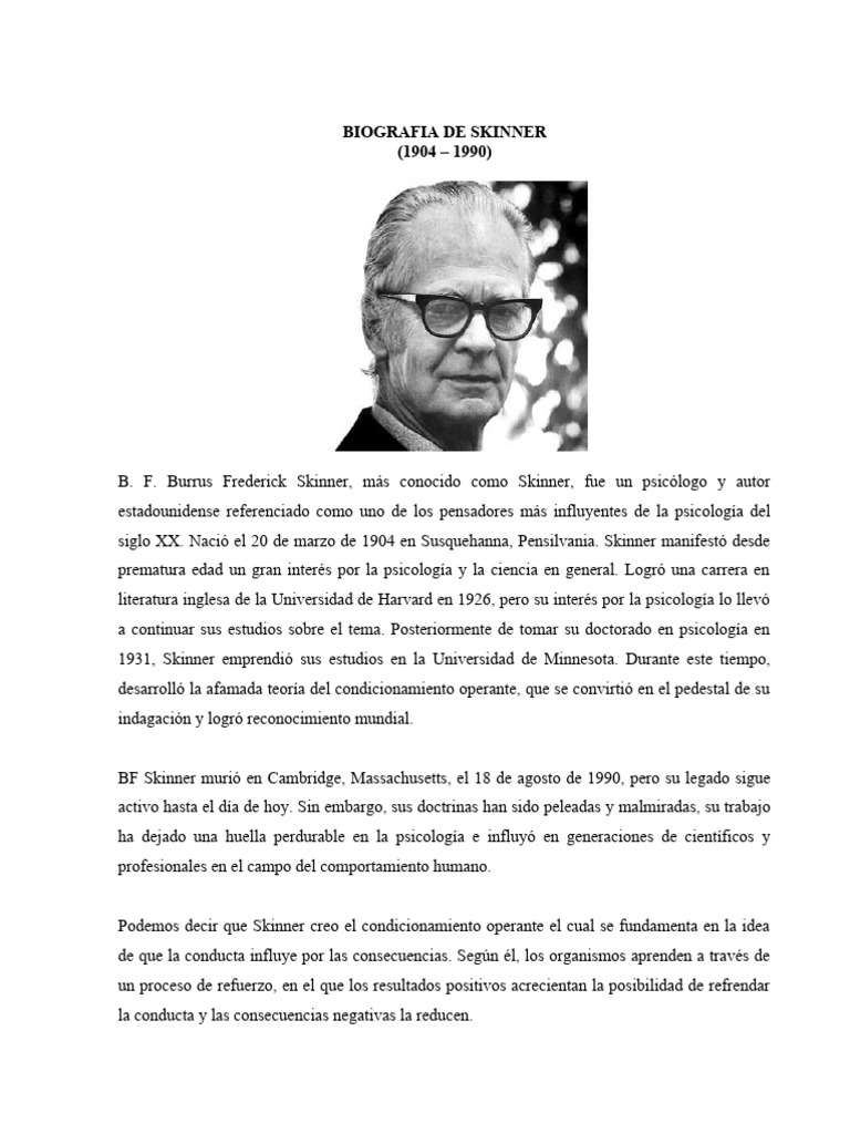 Biografía de B.F. Skinner (1904-1990) | PDF | Sicología | Behaviorismo