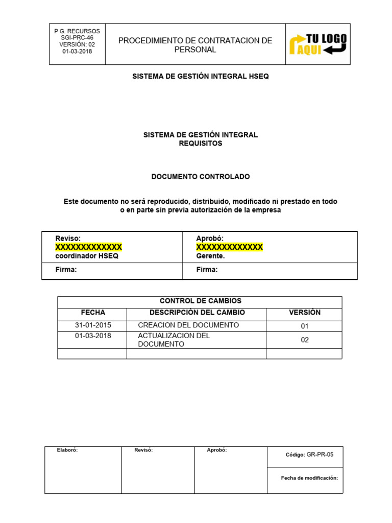 Sgi-Prc-46 Procedimiento Contratacion de Personal | PDF | Gestión de ...