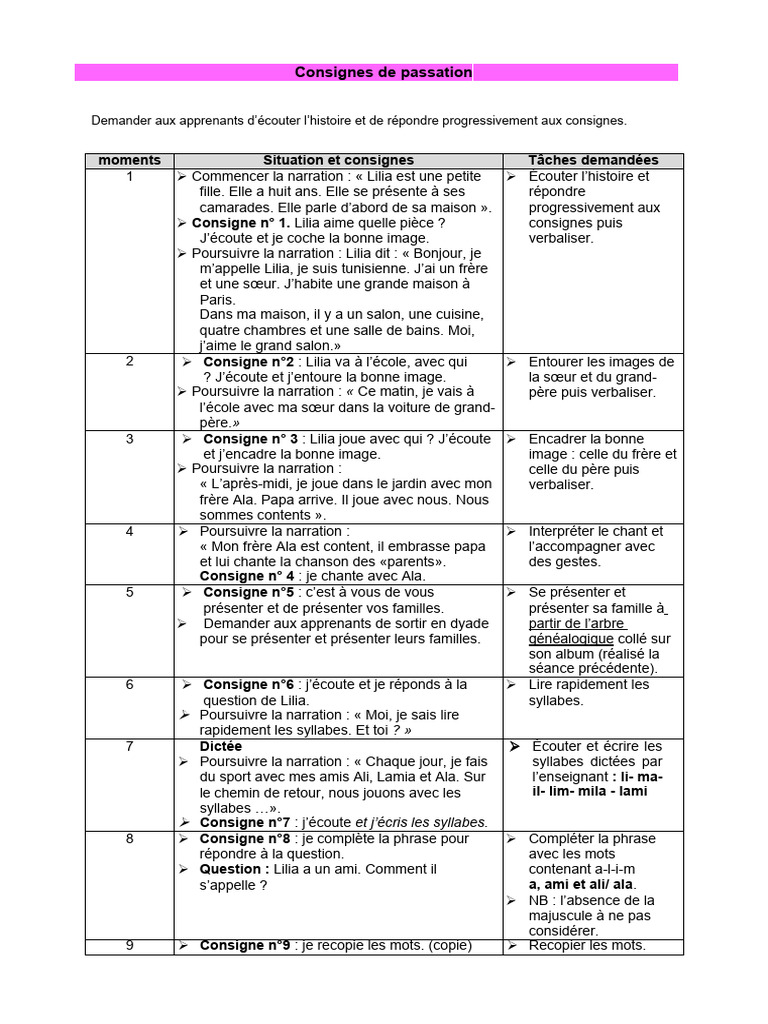 consigne de passation | PDF