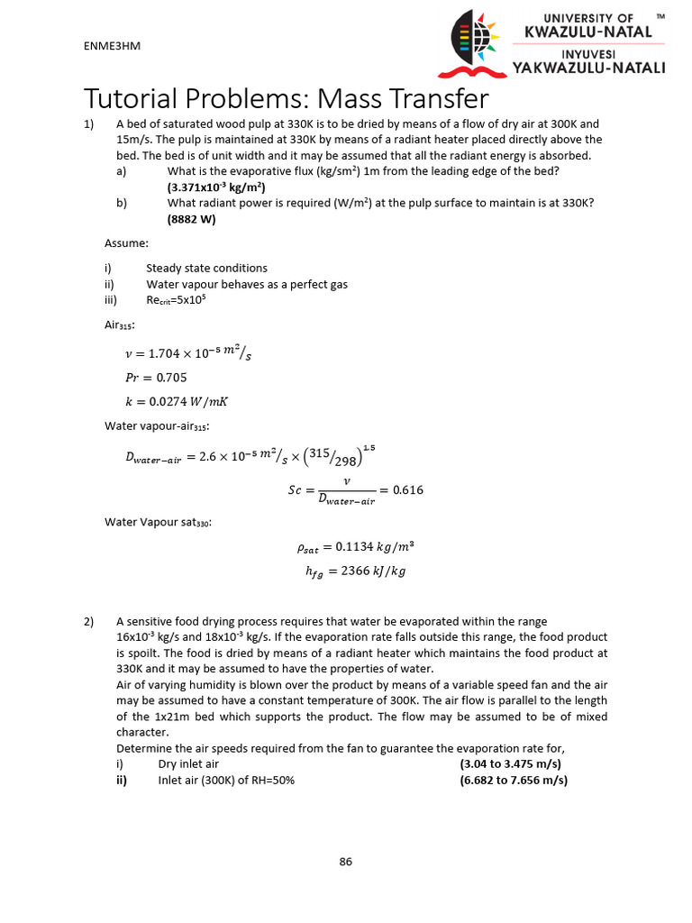 Tutorial - Mass Transfer | PDF