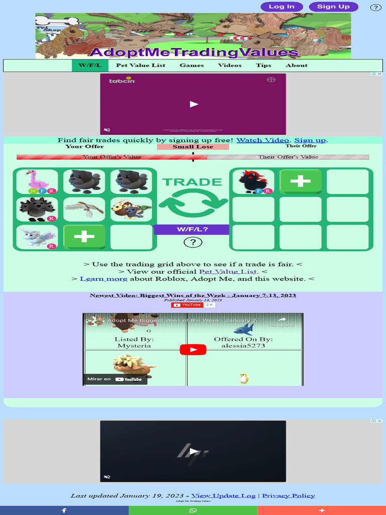 Roblox Adopt Me Trading Values - Win Fair Lose WFL 2 | PDF