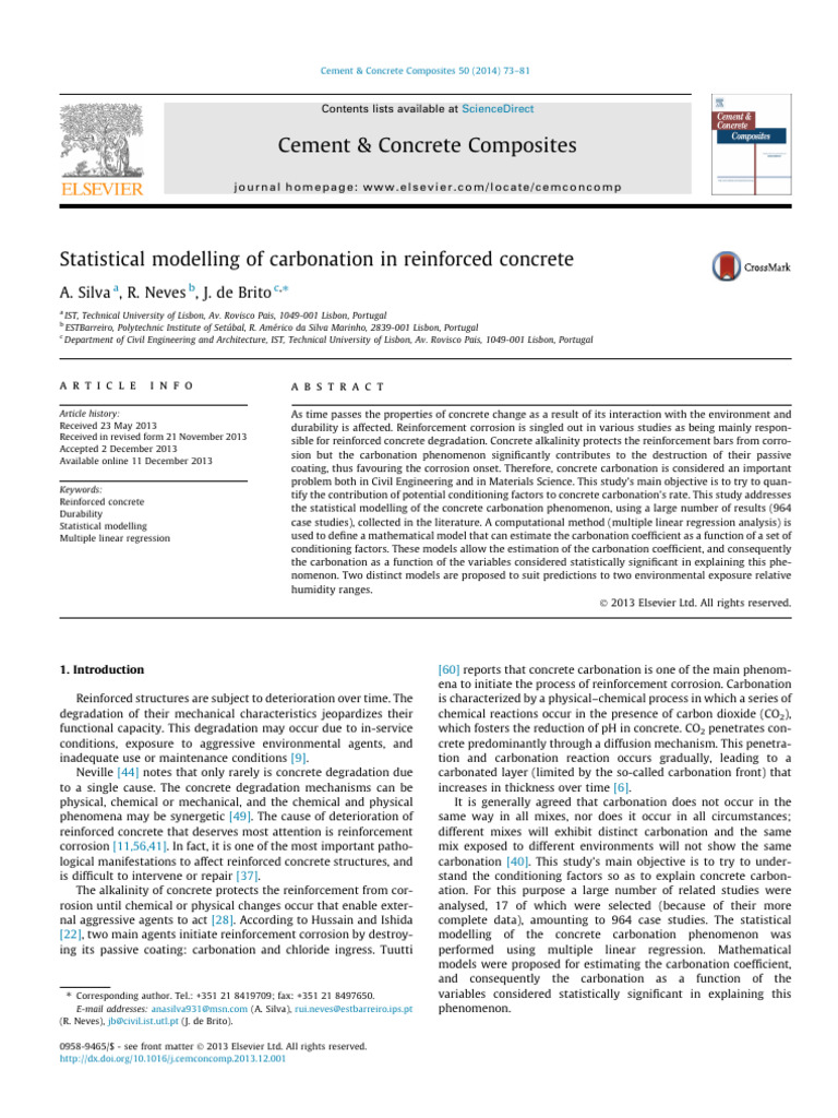 2014_Silva_Statistical Modelling of Carbonation in RC | PDF | Dependent And Independent ...