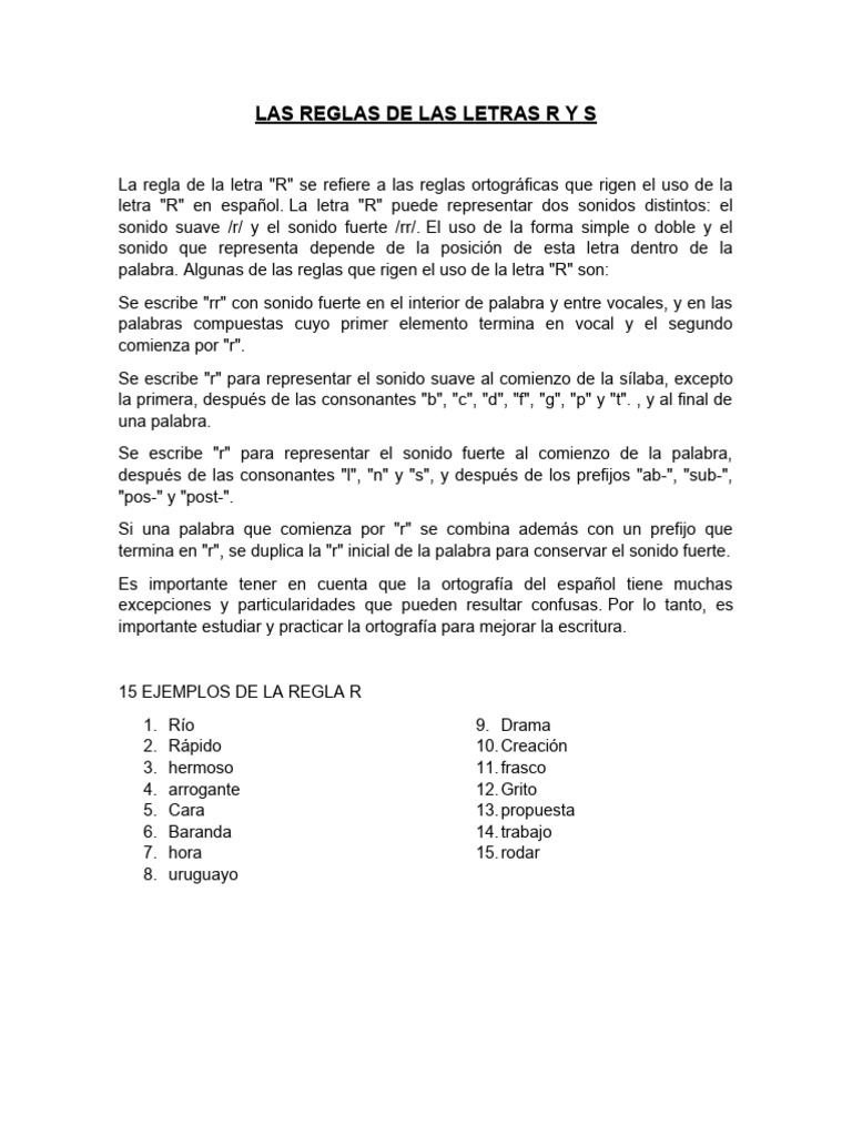 Las Reglas de Las Letras R y S | PDF | Palabra | Comunicación humana