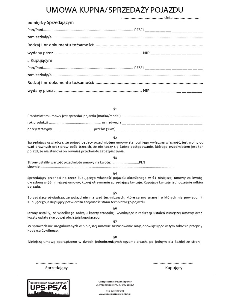 Umowa Kupno Sprzedaz | PDF