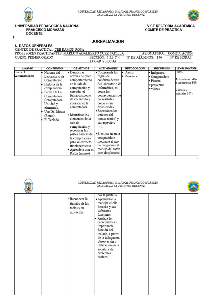 Plan de Unidad de Primer Grado 2023 | PDF | Archivo de computadora ...