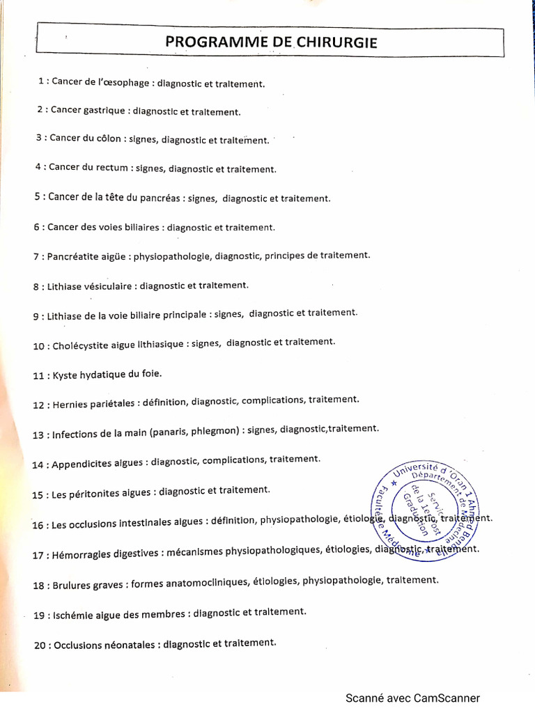 Concours D'accès Au Résidanat - Programme de Chirurgie | PDF