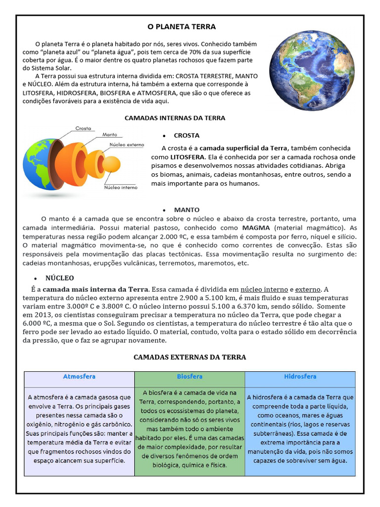 Camadas Da Terra | PDF | Terra | Atmosfera