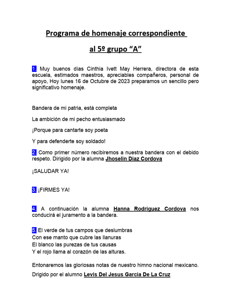 Programa de Homenaje | PDF