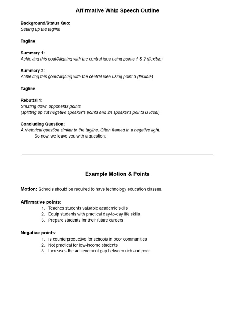 Whip Speech Outline and Examples 2 | PDF | Poverty | Poverty & Homelessness