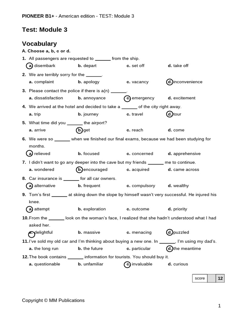 Pioneer B1 Plus Tests Module 3 | PDF | Tourism