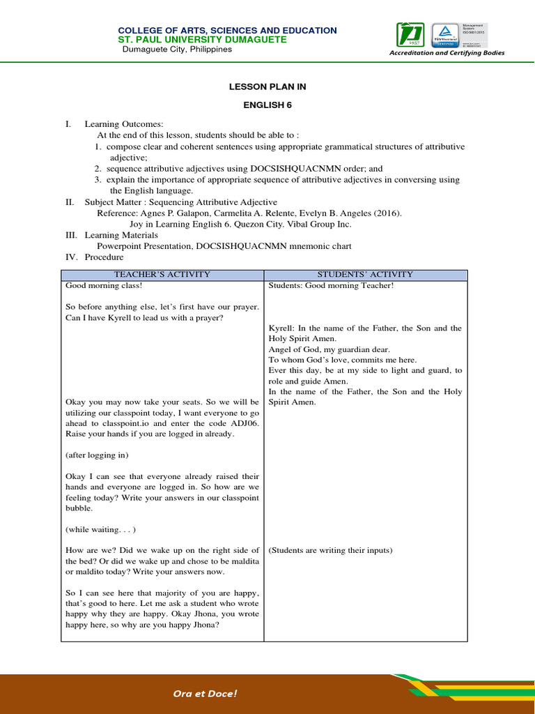 LP English 6.Wps | PDF | Adjective | Noun